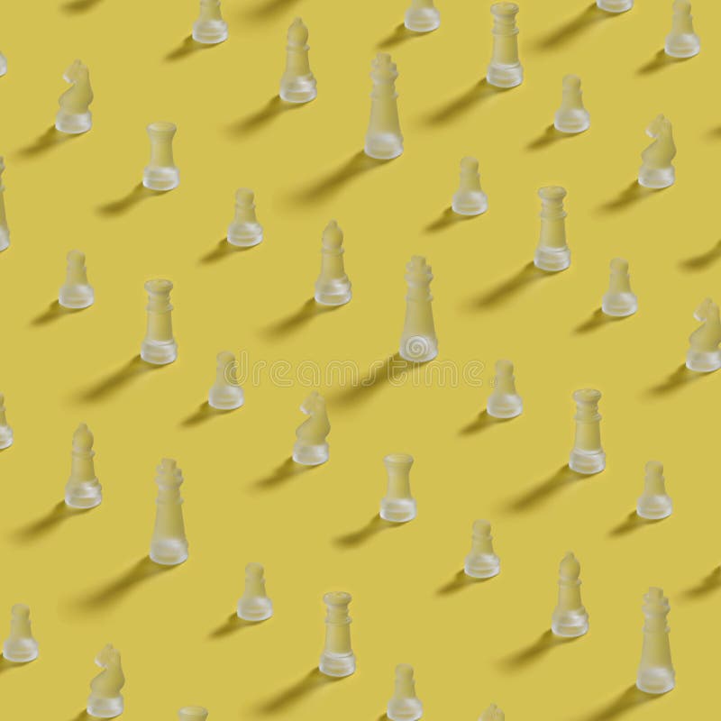 Crystal Chess Pieces in Rows in a Pattern on a Yellow Background Stock ...