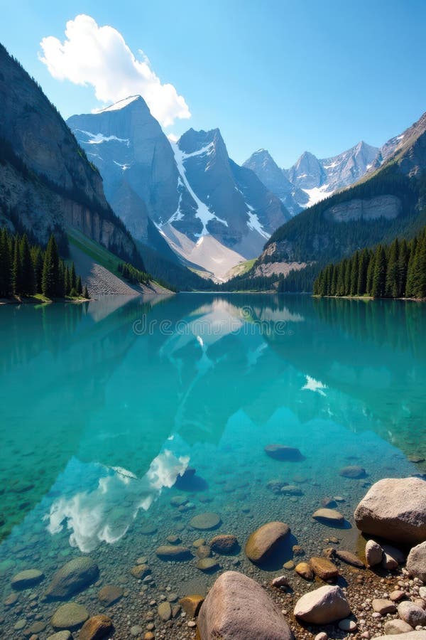 Crystal Clear Alpine Lake, Azure Sky Reflection, Environment, Mountain ...