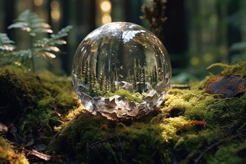 A Crystal Clear Ball on the Ground in the Forest. Generative AI Stock ...