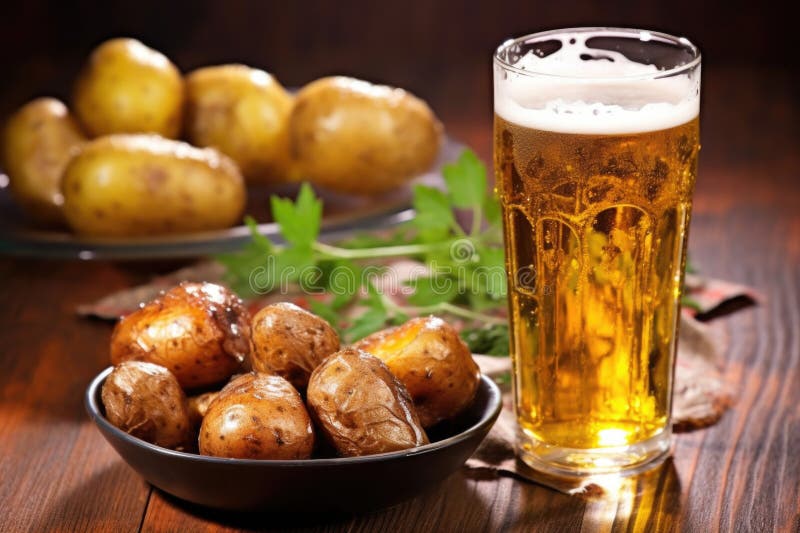 Crystal-clear Beer with Foil-wrapped Bbq Potatoes Stock Illustration ...