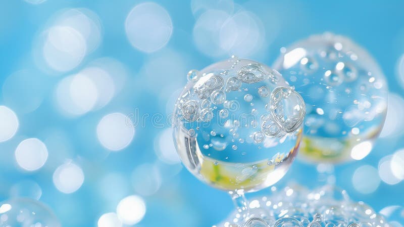 Crystal Clear Bubbles Floating Against a Soft Blue Background Stock ...