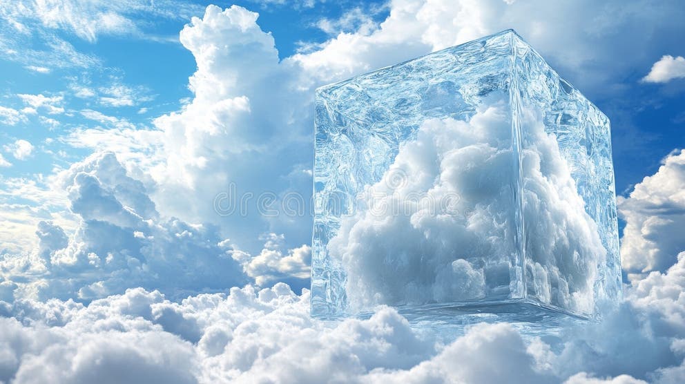 A Crystal-clear Cube with an Entire Storm Cloud Inside on a Bright Day ...