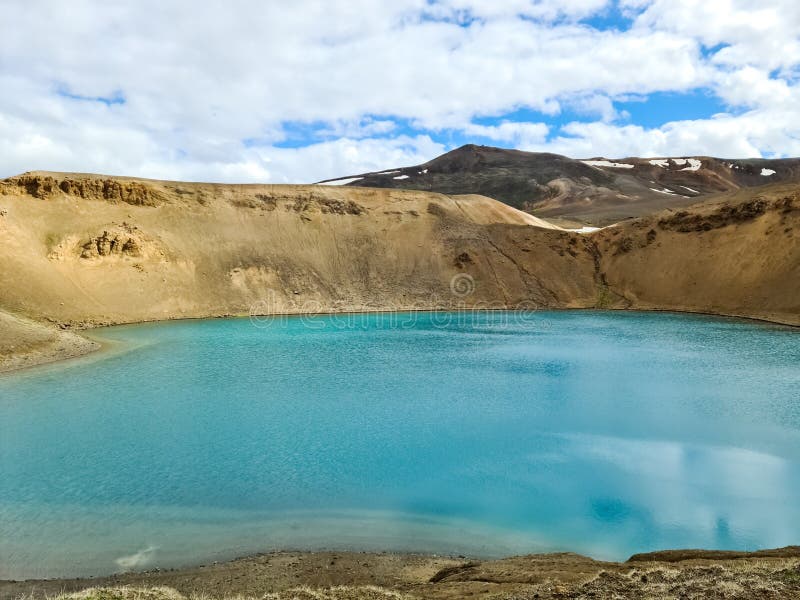 The Crystal Clear Deep Blue Lake Krafla on Iceland Stock Photo - Image ...