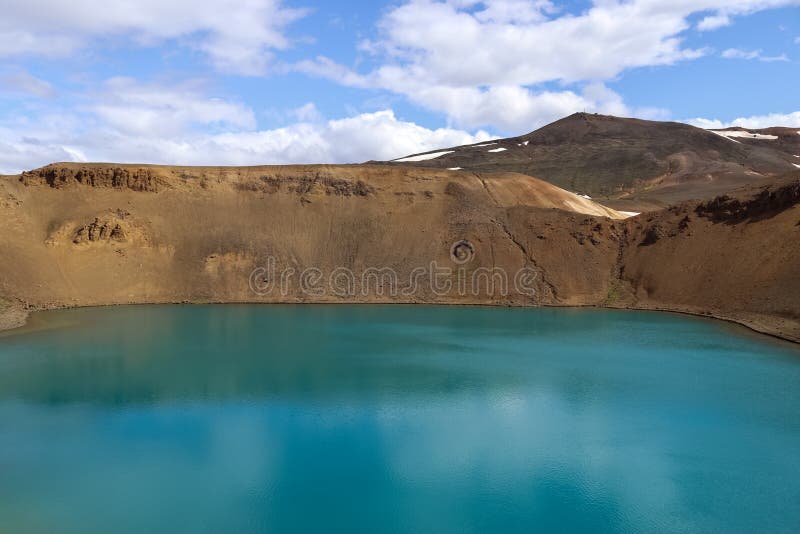 The Crystal Clear Deep Blue Lake Krafla on Iceland Stock Photo - Image ...