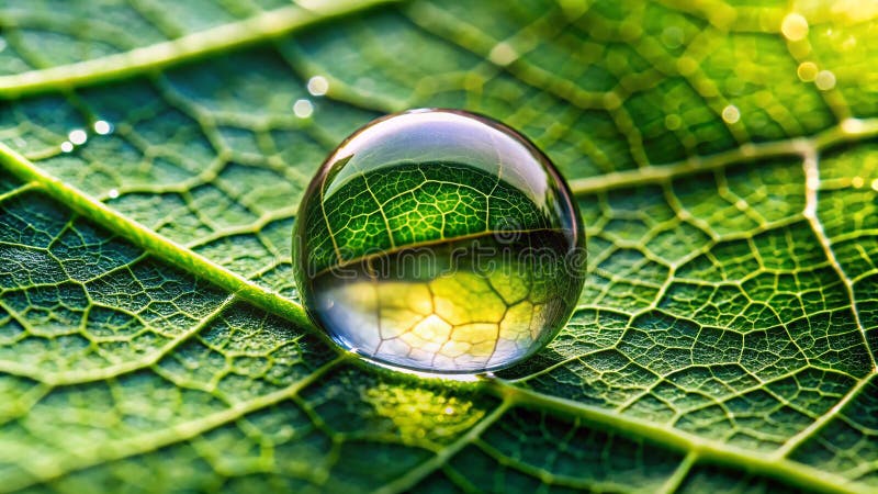 A Crystal-clear Droplet of Water on a Leaf, Magnifying the Texture ...