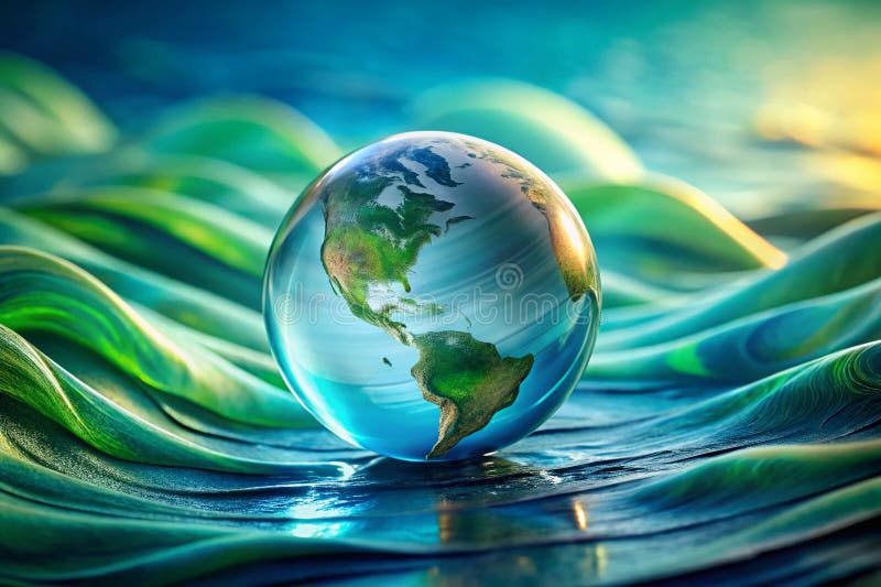 Crystal Clear Earth Globe on Abstract Wave Patterns a Visual ...
