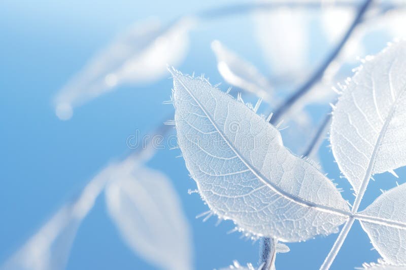 Crystal-clear Frost Patterns Adorn a Leaf, I Soft Sunlight, Capturing ...