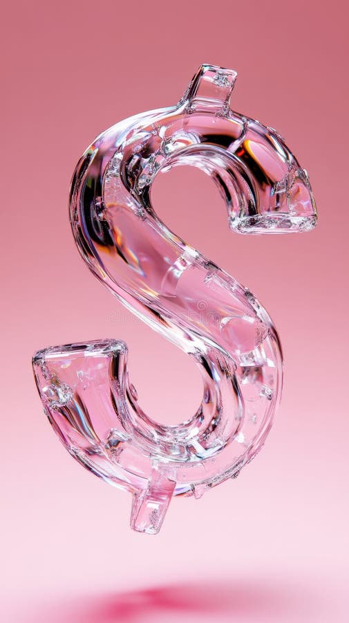 Crystal Clear Glass Dollar Sign on Pink Gradient Background Stock ...