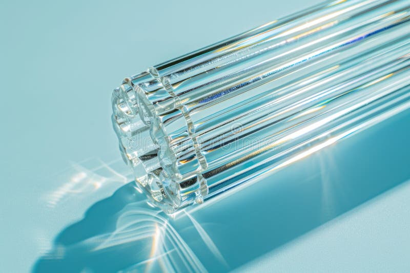 Crystal Clear Glass Rods Reflecting Sunlight on Blue Background Stock ...