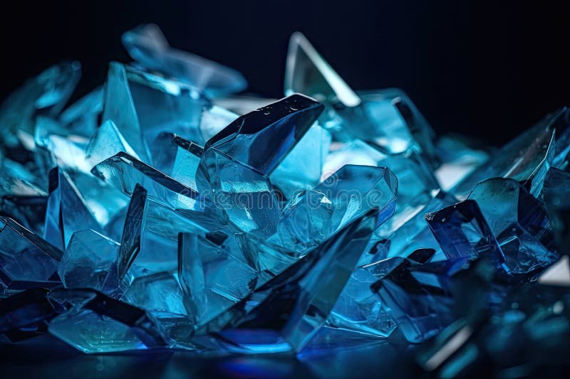 Crystal Clear Glass Shards Cascading Down in a Gradient of Blue Stock ...