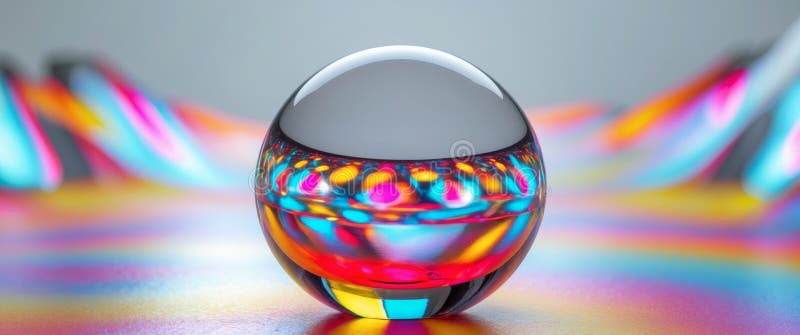 Crystal Clear Glass Sphere Reflecting Vibrant Lights Colorful Surface ...