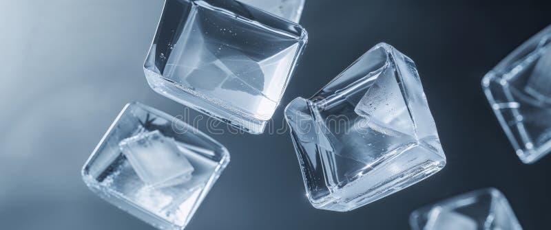 Crystal Clear Ice Cubes with Blue Reflection on Black Background. Stock ...