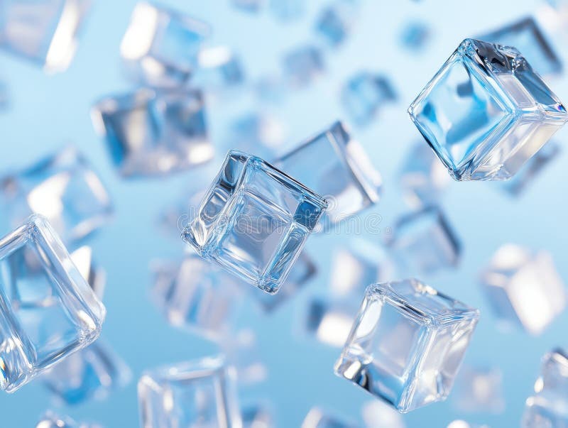 Crystal Clear Ice Cubes Falling through Blue Air Stock Illustration ...