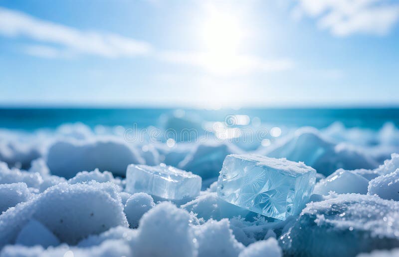 Crystal Clear Ice Cubes in the Snow on the Shore Stock Image - Image of ...