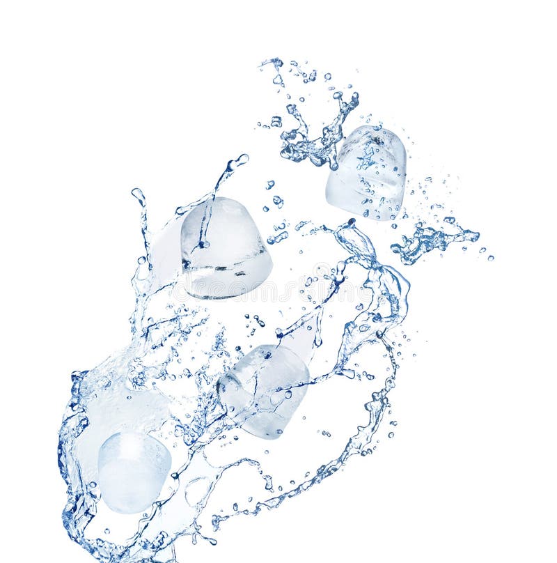 Crystal Clear Ice Cubes and Splashing Water on Background Stock Photo ...