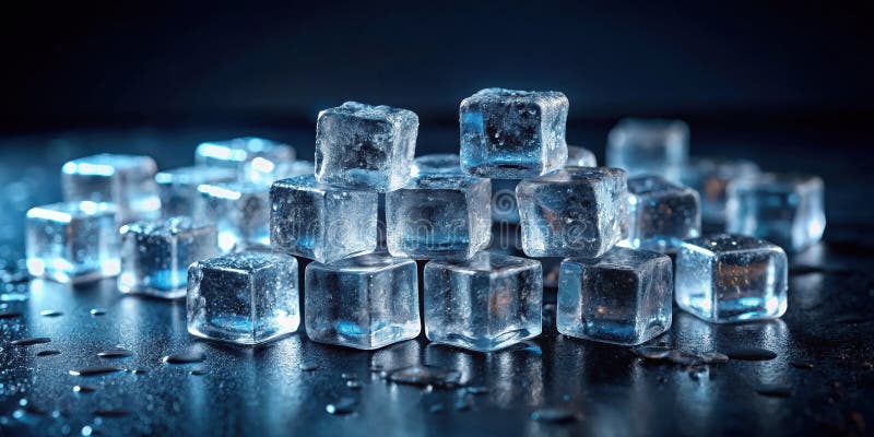 Crystal-clear Ice Cubes Stacked in a Pyramid on a Dark, Wet Surface ...