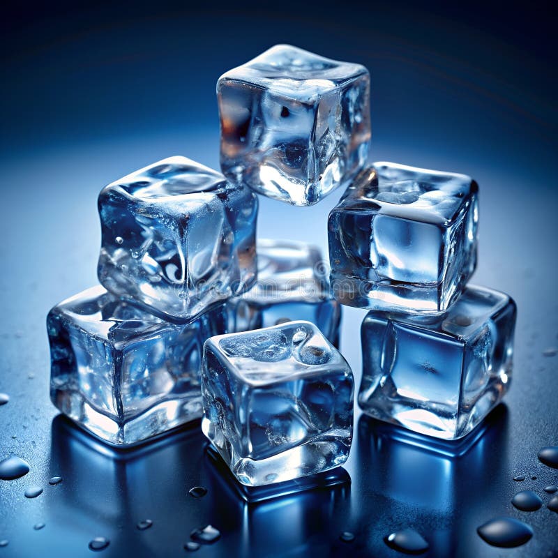 Crystal Clear Ice Cubes Stacked, Showcasing Purity and Chill on a ...
