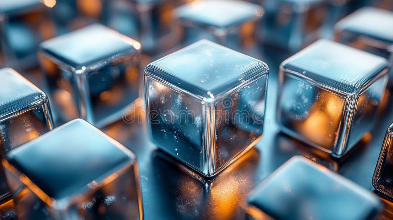 Crystal-clear Ice Cubes Stacked Together, Reflecting Light in a ...