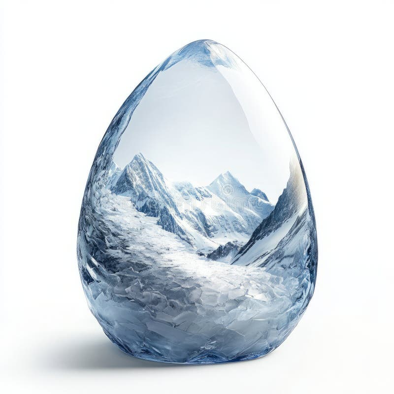 A Crystal Clear Ice Orb Captures a Snowy Mountain Scene. Stock Image ...