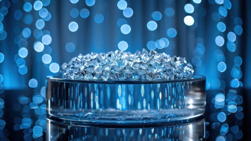 Crystal Clear Ice Sculpture Reflecting Bright Blue Lights Stock ...