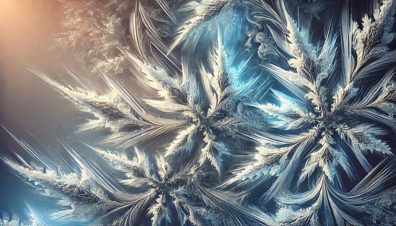 Crystal-clear Ice Shards Forming Intricate Frost Patterns with Glowing ...