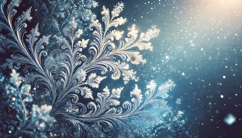 Crystal-clear Ice Shards Forming Intricate Frost Patterns with Glowing ...