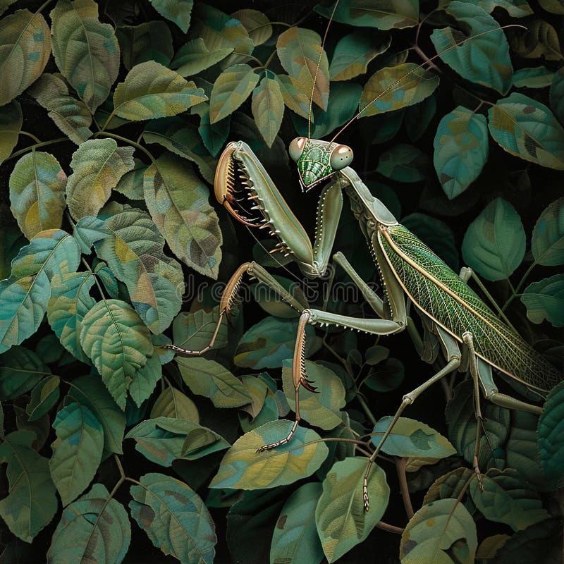 A Crystal Clear Image of a Praying Mantis Camouflaged among Green ...