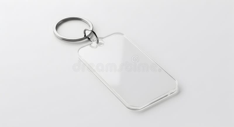 Crystal Clear Keychain with Metal Ring on White Surface Mockup Template ...