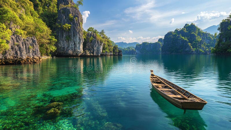 Crystal Clear Lagoon Surrounded by Massive Limestone Cliffs Stock ...
