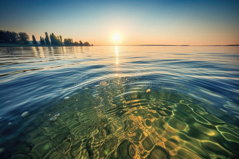 Crystal Clear Lake at Sunrise, with the Sun Reflecting Off the Surface ...