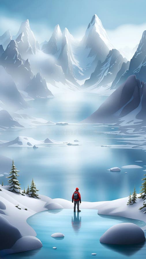 Crystal Clear Lake Surrounded by Towering Snowy Peaks Stock ...