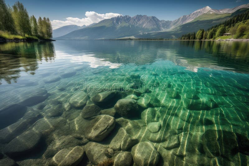 Crystal Clear Lake with View of Dramatic Mountain Range in the ...