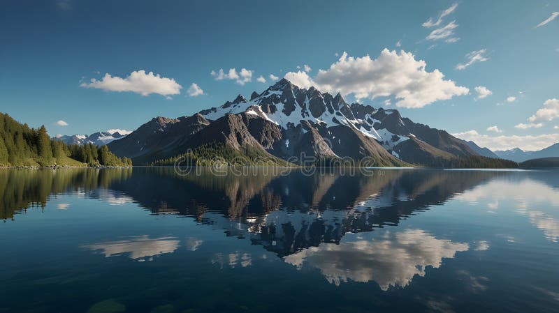 A Crystal-clear Mountain Lake Reflecting a Bright Blue Sky and Soft ...