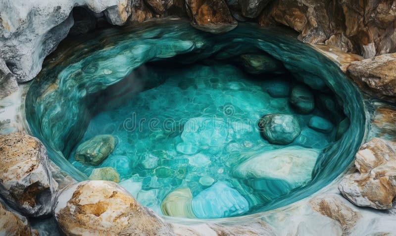 Crystal Clear Natural Hot Spring Pool Surrounded by Smooth Rocks and ...
