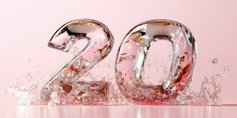 Crystal Clear Number 20 Splash on Light Pink Background Stock ...