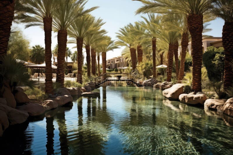 A Crystal Clear Pool of Water Surrounded by Tall Lush Palm Trees Stock ...