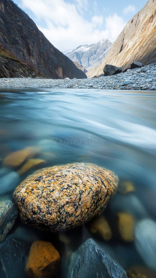 Crystal-clear River Flowing through a Rocky Canyon, Dynamic and ...