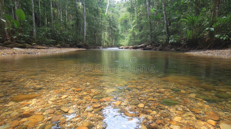 Crystal Clear River Flows through Lush Green Rainforest Stock ...