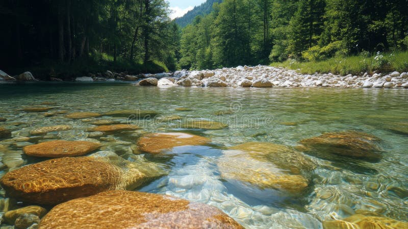 Crystal Clear River Rocks Mountain Setting Stock Illustration ...