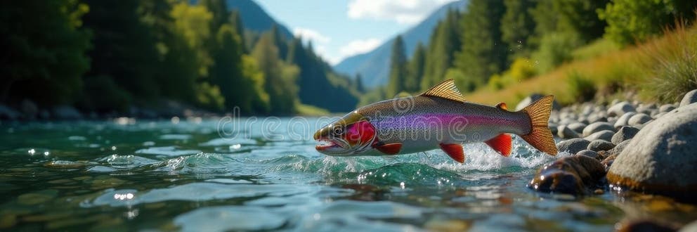 Crystal Clear River, Trout Leaping, Scenic NZ Backdrop, Trout, Fish ...