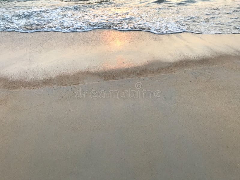 Crystal Clear Sand Beach with Sea Wave and Sunset Stock Image - Image ...