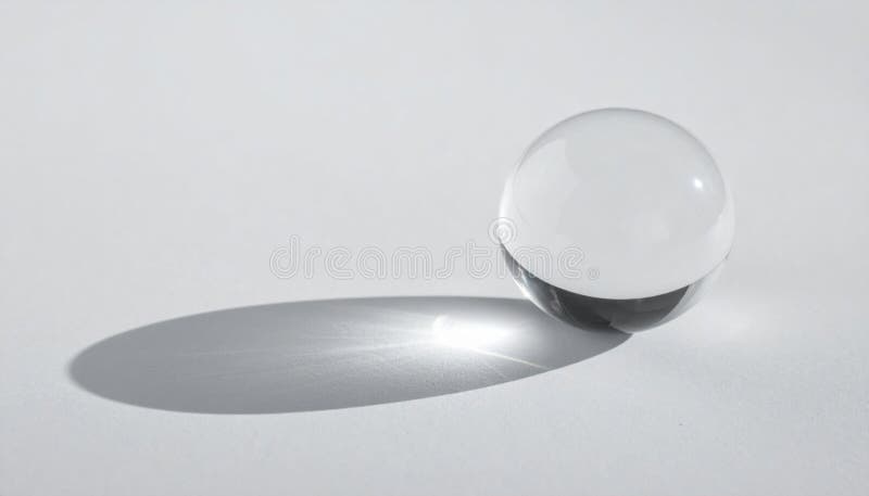 Crystal Clear Sphere Casting Soft Shadow on a Plain White Background in ...