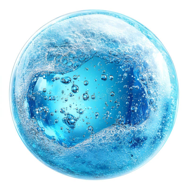 Crystal Clear Sphere Filled with Sparkling Blue Water Bubbles Stock ...