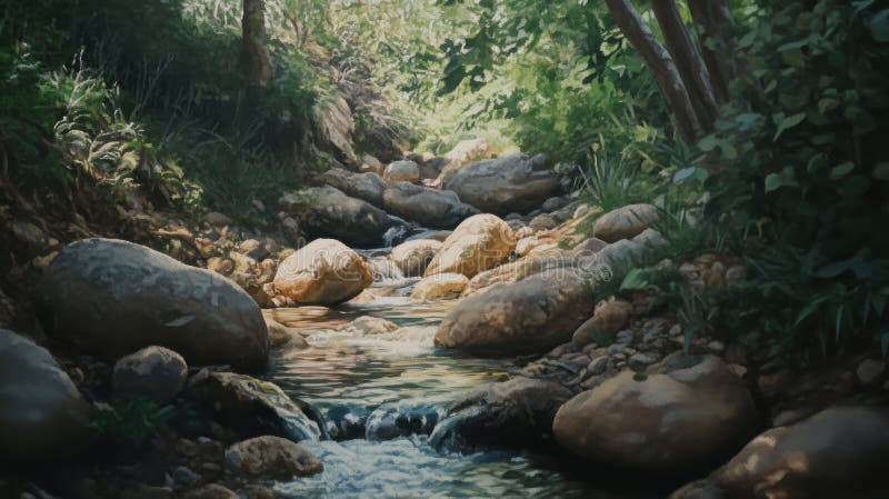 A Crystal-clear Stream Winds Its Way through a Tranquil Landscape of ...