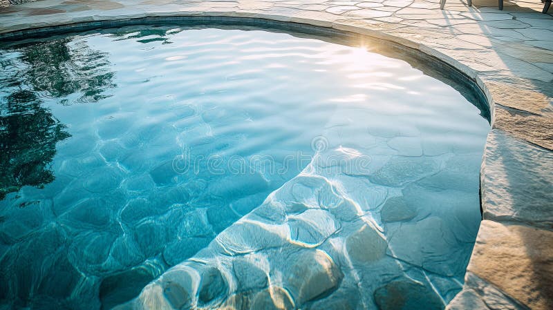 Crystal Clear Swimming Pool Reflecting Minimalist Stone Patio Stock ...