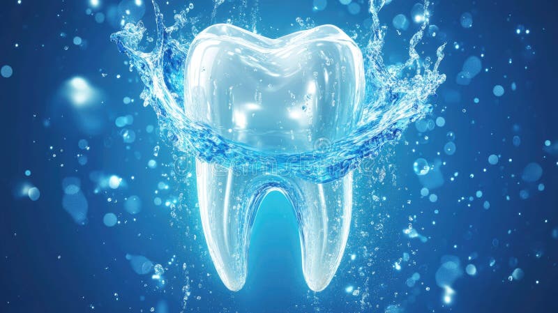 Crystal Clear Tooth Surrounded by Vortex of Splashing Water on Blue ...