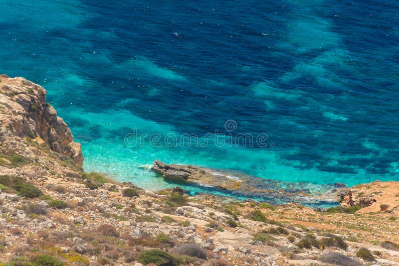 Crystal Clear Turquoise Water Down the Dingli Cliffs, Malta Stock Image ...