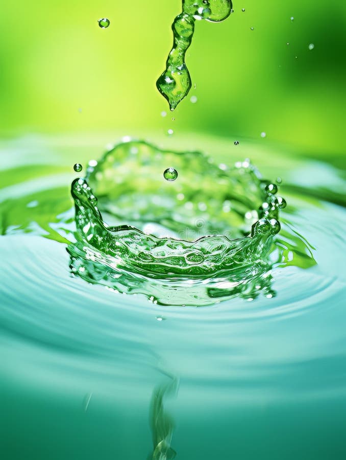 Crystal Clear Water Drip Splash Abstract Form on Green Background AI ...