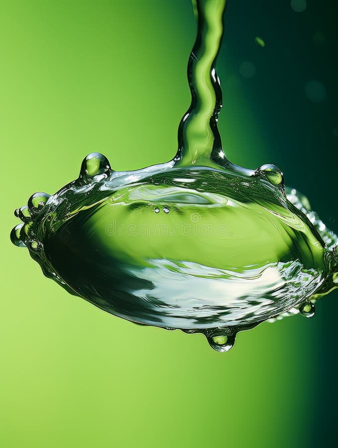 Crystal Clear Water Drip Splash Abstract Form on Green Background AI ...