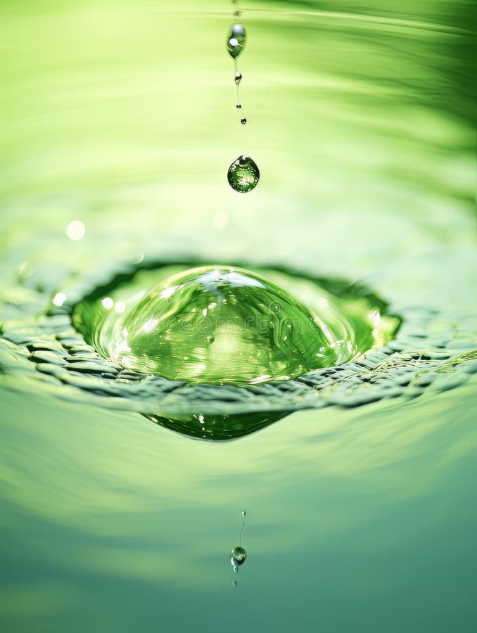 Crystal Clear Water Drip Splash Abstract Form on Green Background AI ...